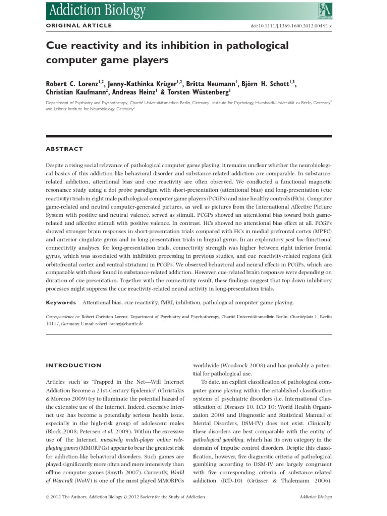 Cue Reactivity in Pathological Computer Game Players | PDF | Anterior ...