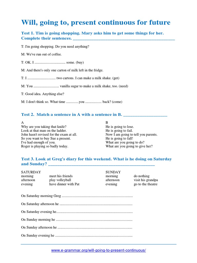 Will vs Going to: Future Tense Exercises | PDF