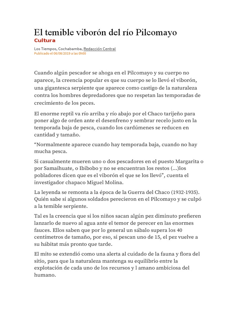El Temible Viborón Del Río Pilcomayo | PDF