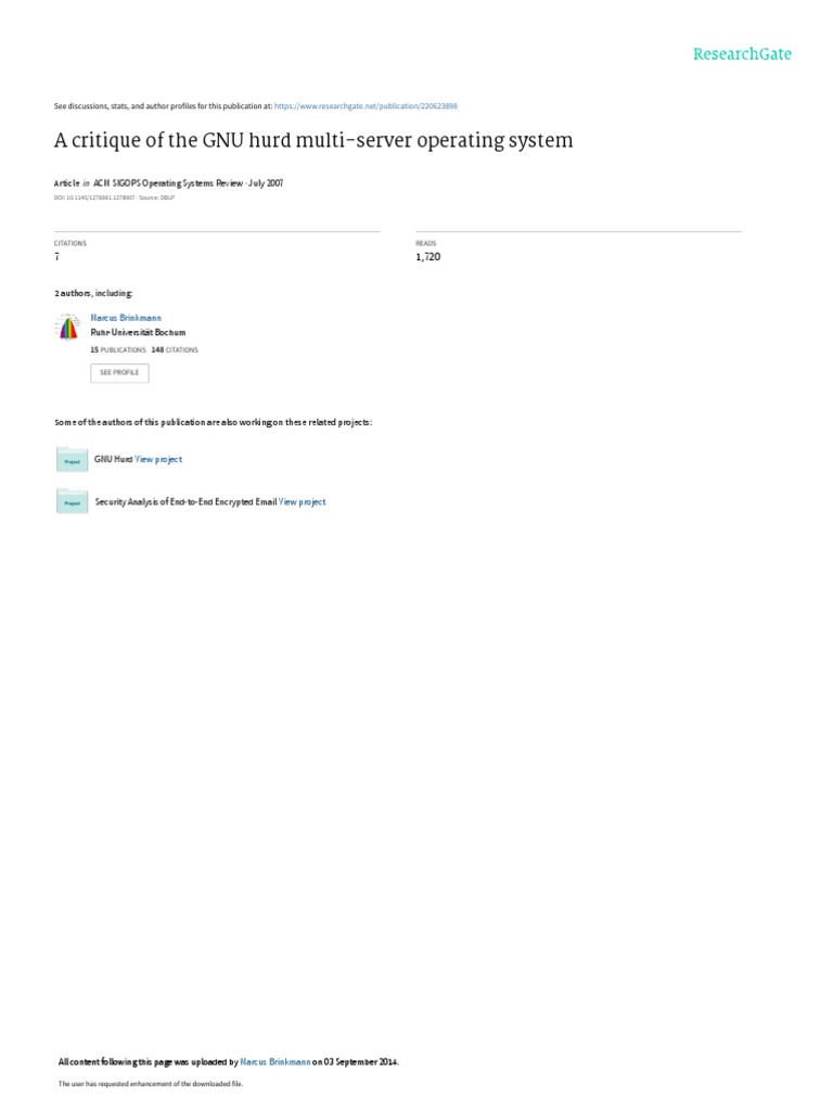 A Critique of The GNU Hurd Multi-Server Operating | PDF | Software ... A Critique of The GNU Hurd Multi-Server Operating | PDF | Software ...