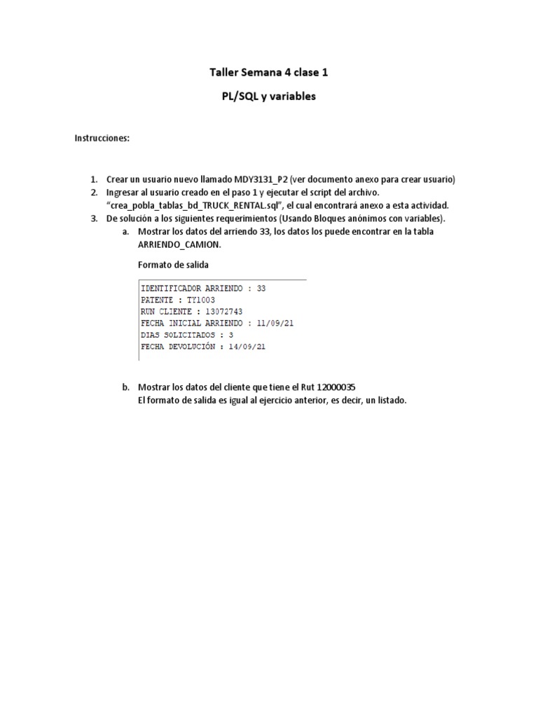Taller Semana 4 Clase 1 Mostrando Datos Con PL SQL y Variables | PDF
