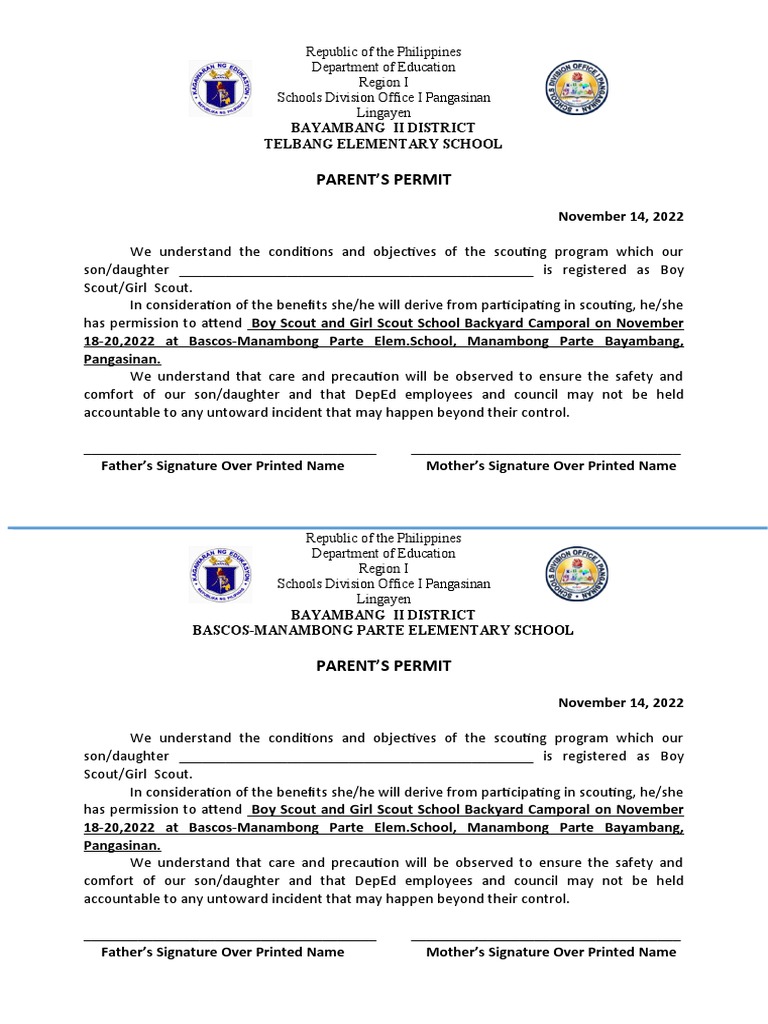 BSP GSP Scouts Parents Permit | PDF | Government