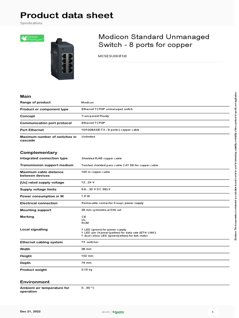 Datasheet_MCSESU083FN0 | PDF | Ethernet | Network Switch