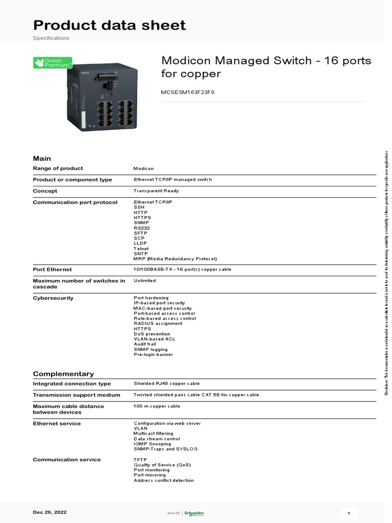 Modicon Networking - MCSESM163F23F0 | PDF