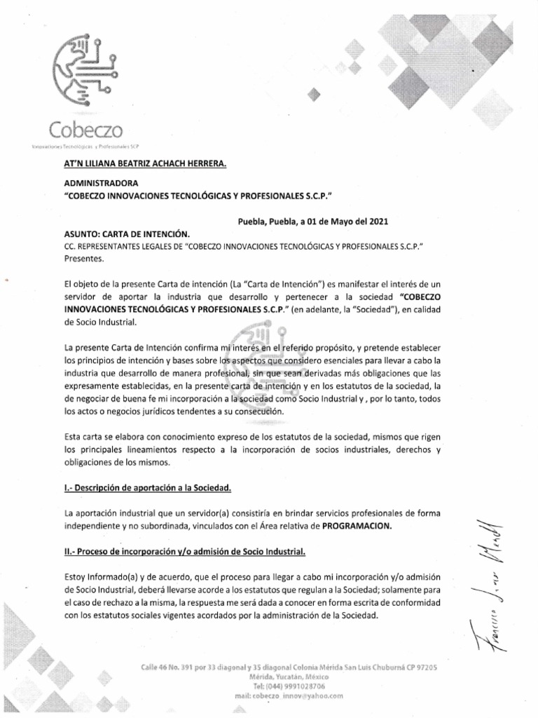 Carta Intencion - Francisco Javier Mendivil Barreras. | PDF Carta Intencion - Francisco Javier Mendivil Barreras. | PDF