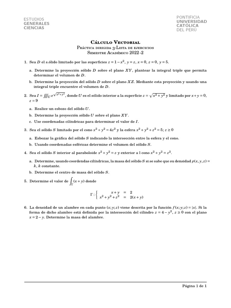 Pd3-Calvec-2022-2-Lista de Ejercicios Calculo Pucp | Descargar gratis PDF | Esfera | Integral