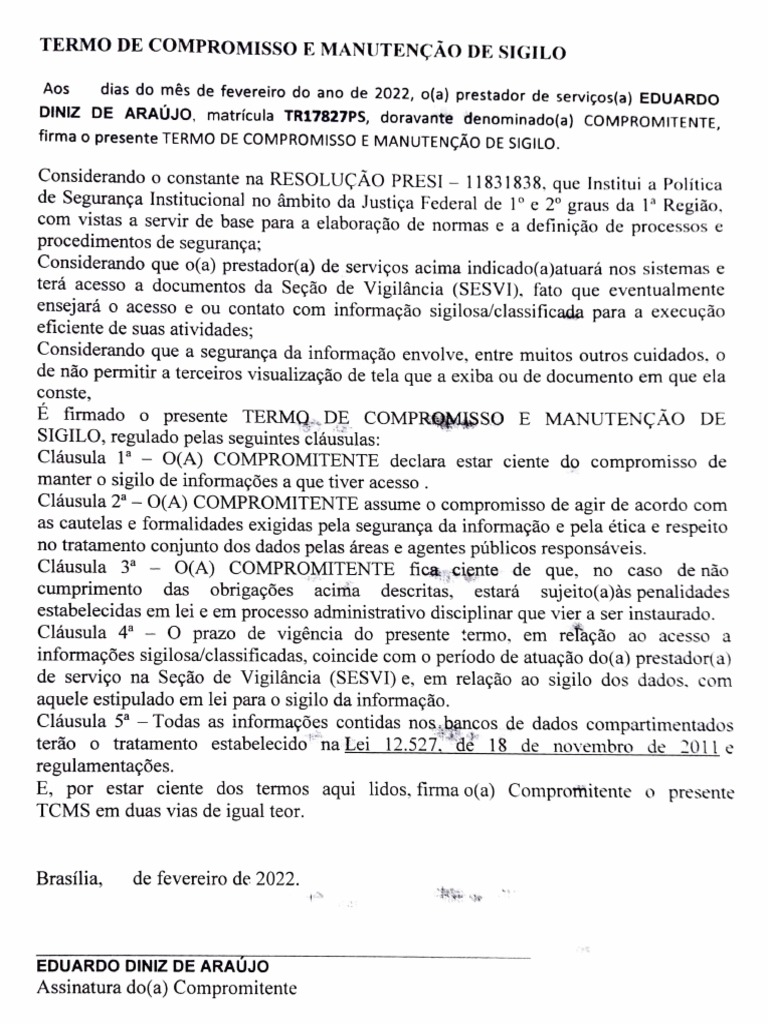 Termo de compromisso e manutenção de sigilo | PDF | Segurança da ... Termo de compromisso e manutenção de sigilo | PDF | Segurança da ...