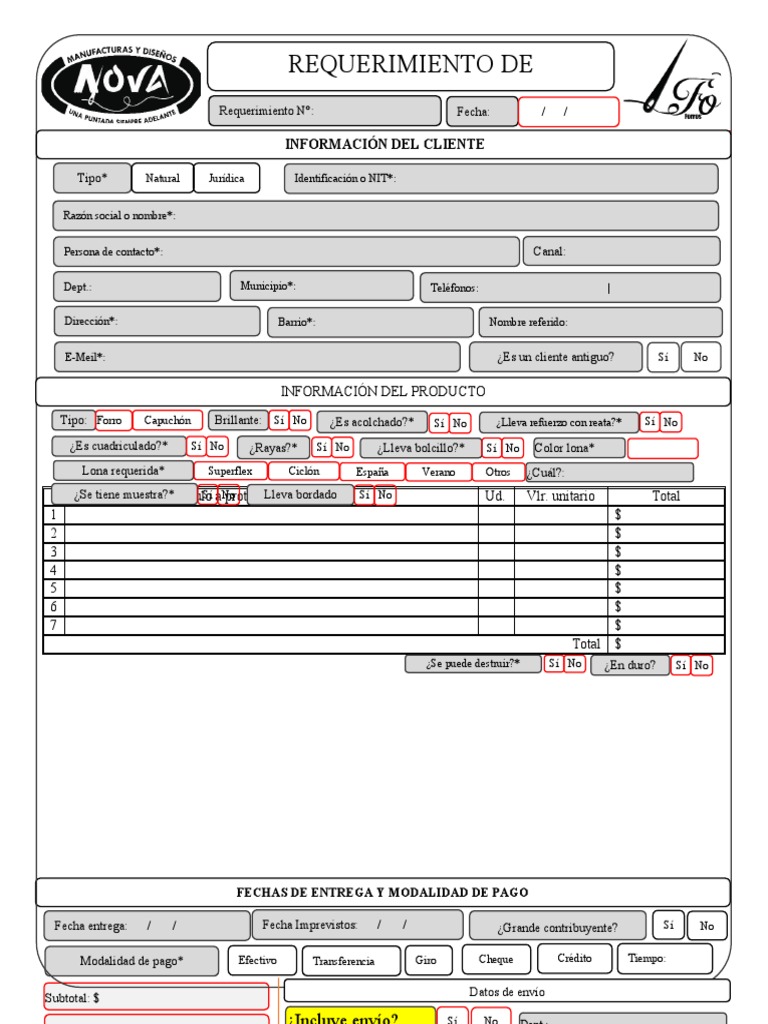 Formato Requerimiento de Forros | PDF