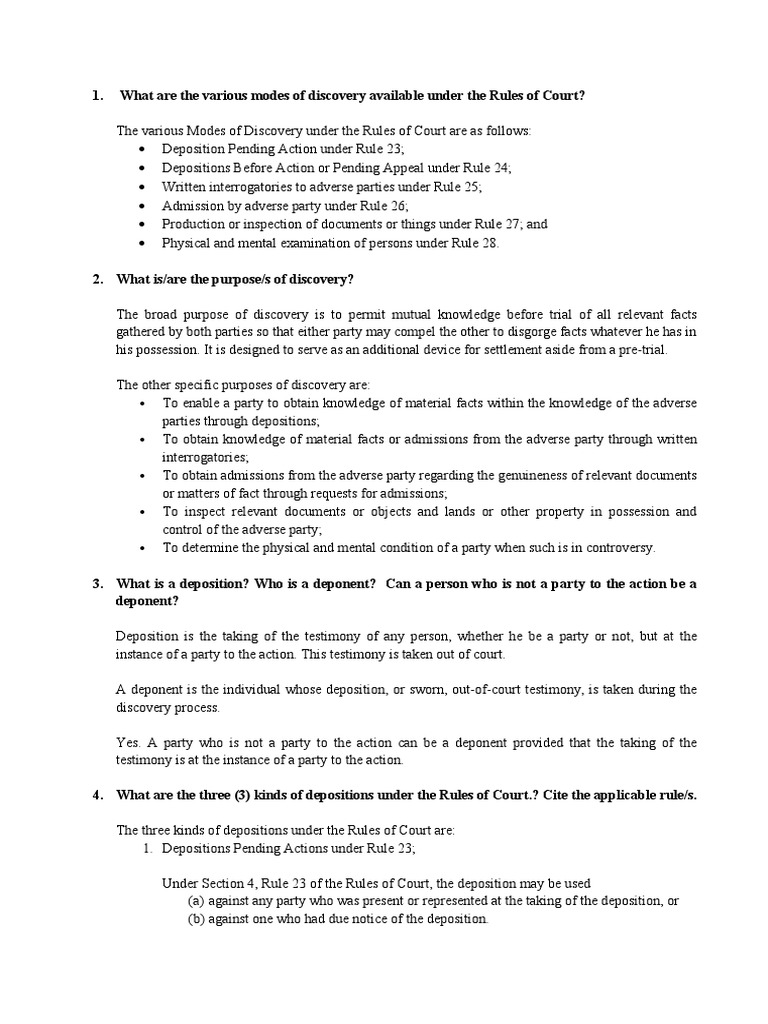 Modes of Discovery Questions | PDF | Deposition (Law) | Discovery (Law)