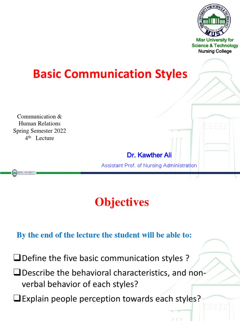 MSTU Nursing College Lecture on Basic Communication Styles | PDF ...