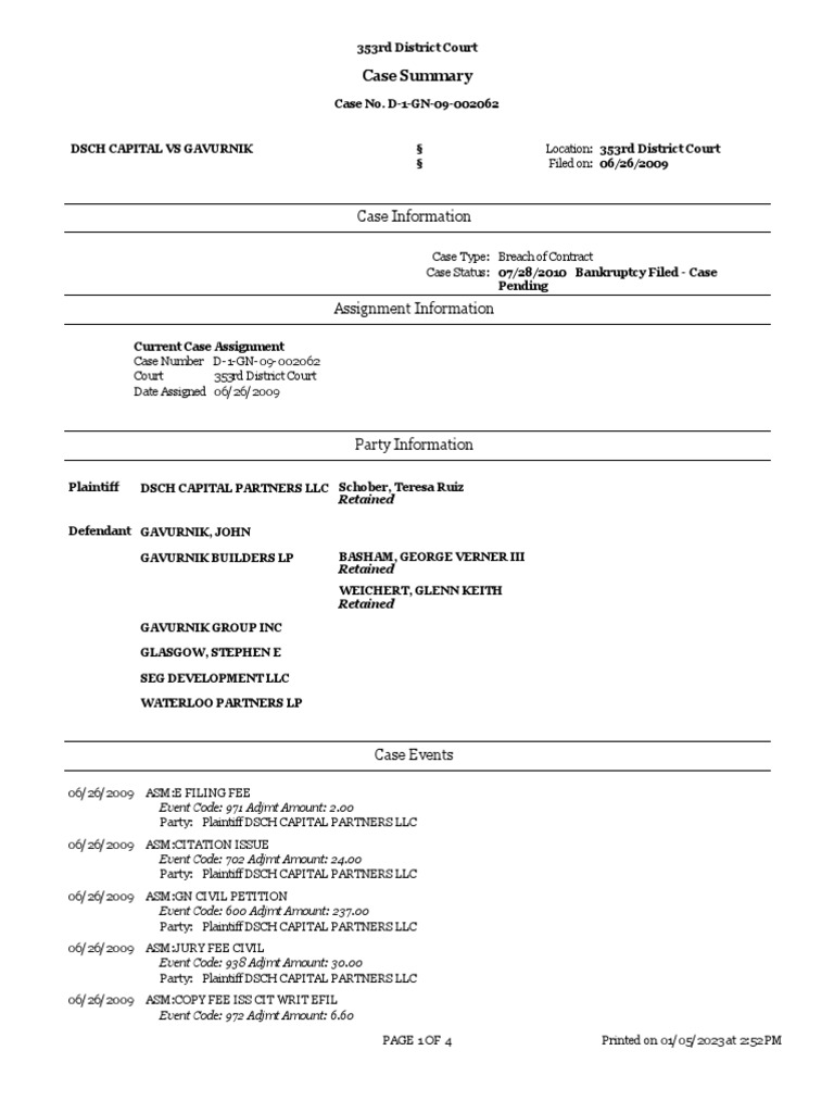 DSCH Capital vs. Gavurnik Contract Case | PDF | Pleading | Separation ...