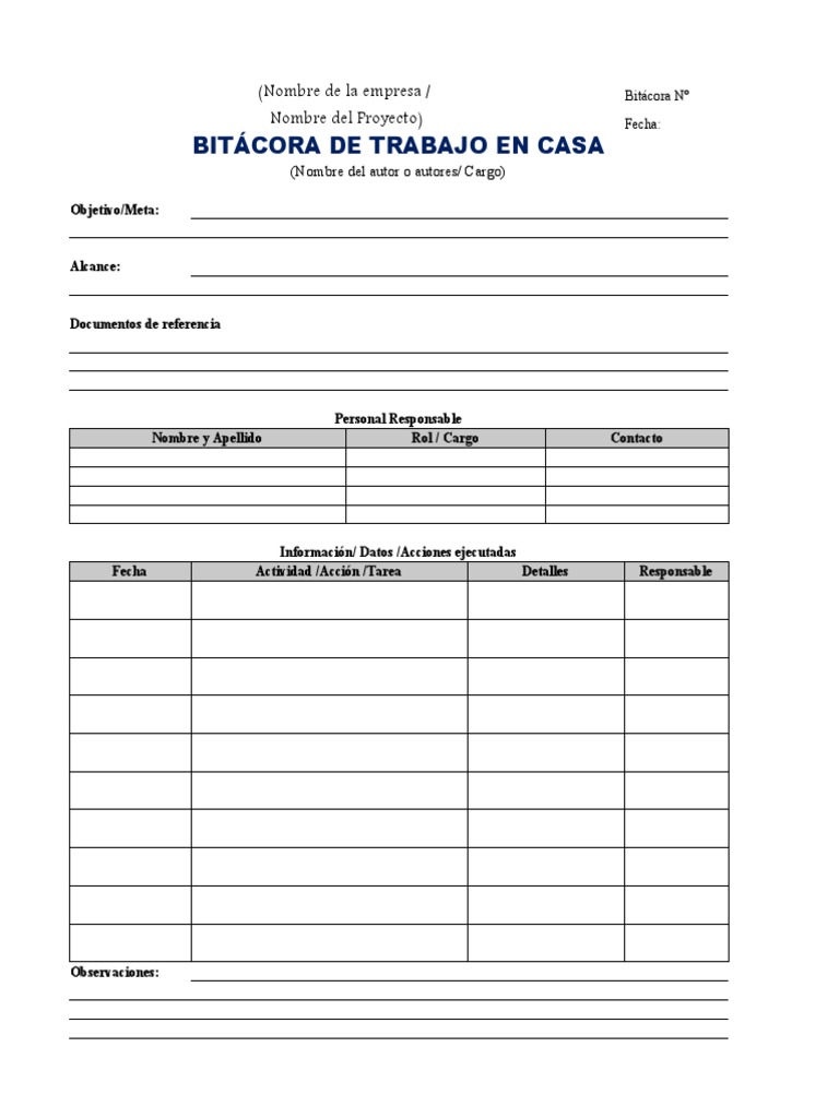 Formato para Bitacora de Trabajo en Casa | PDF