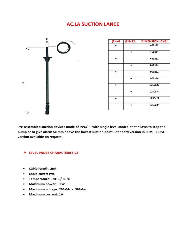 AC.LA PVC/PP Suction Lance Specs | PDF
