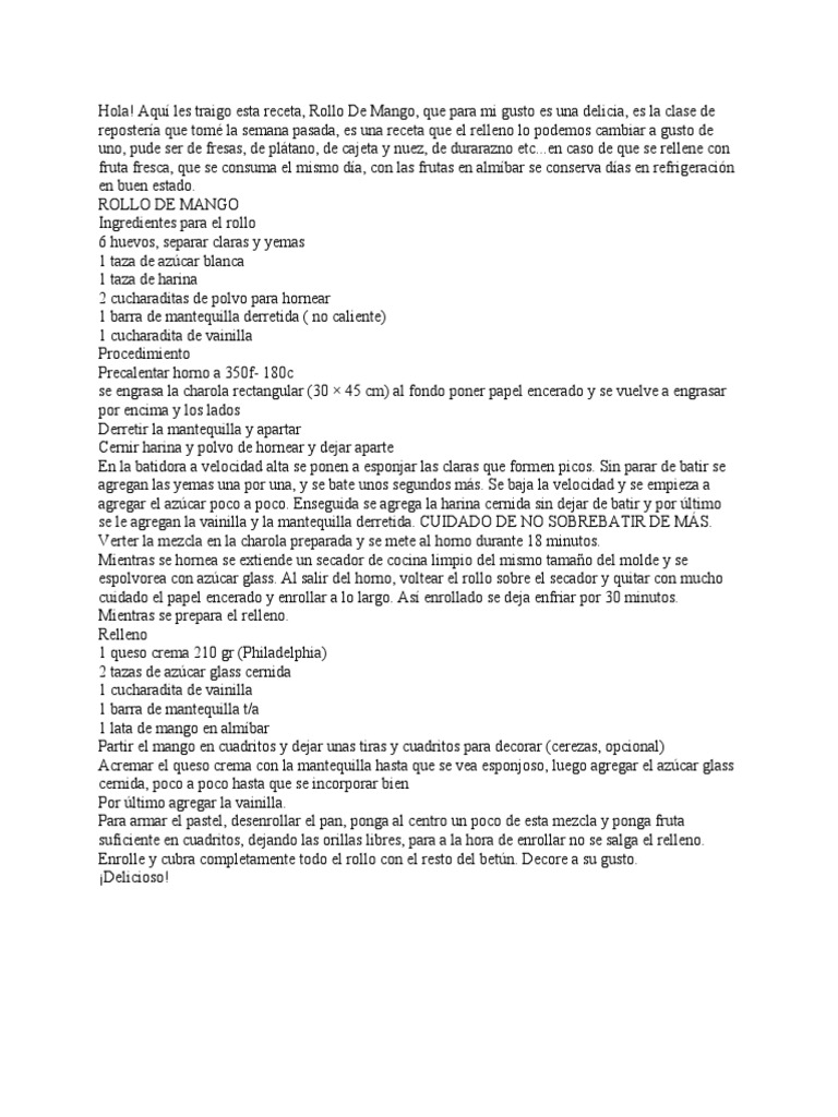 Rollo de Mango: Una deliciosa receta de repostería con relleno de ...