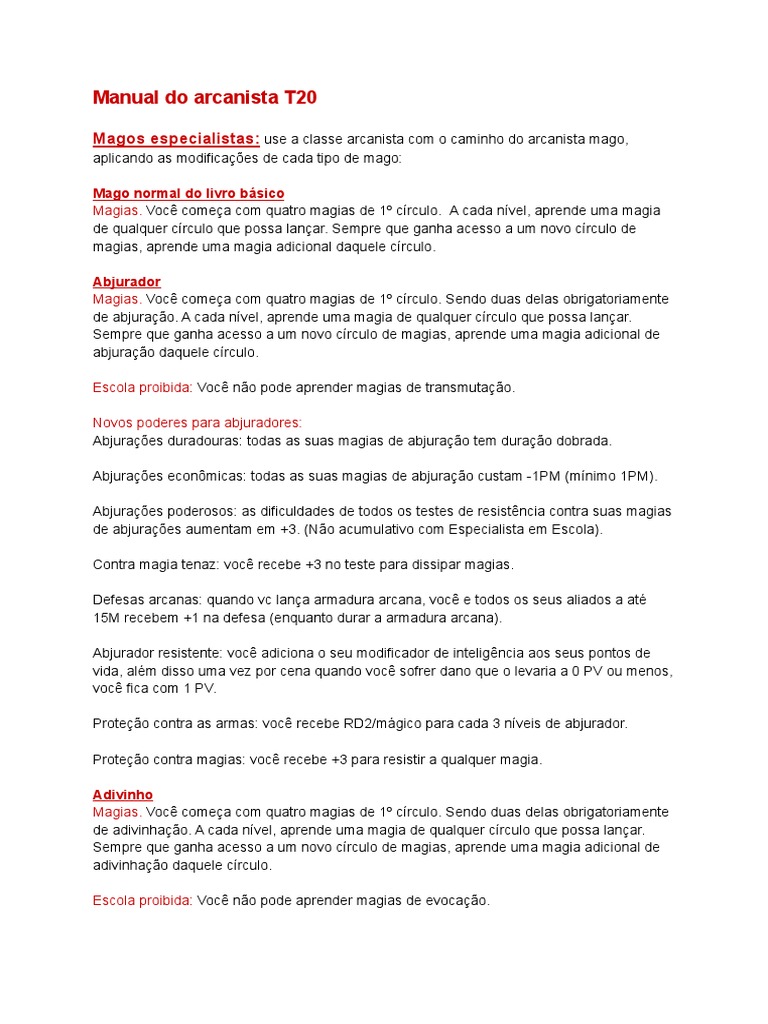 Manual do Arcanista T20: Magias e Poderes | PDF | Necromancia | Ilusão
