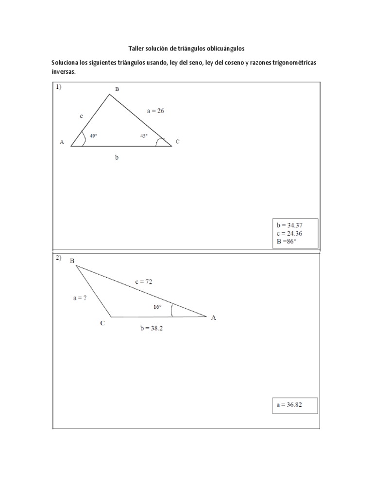 Taller Solución de Triángulos Oblicuángulos | PDF