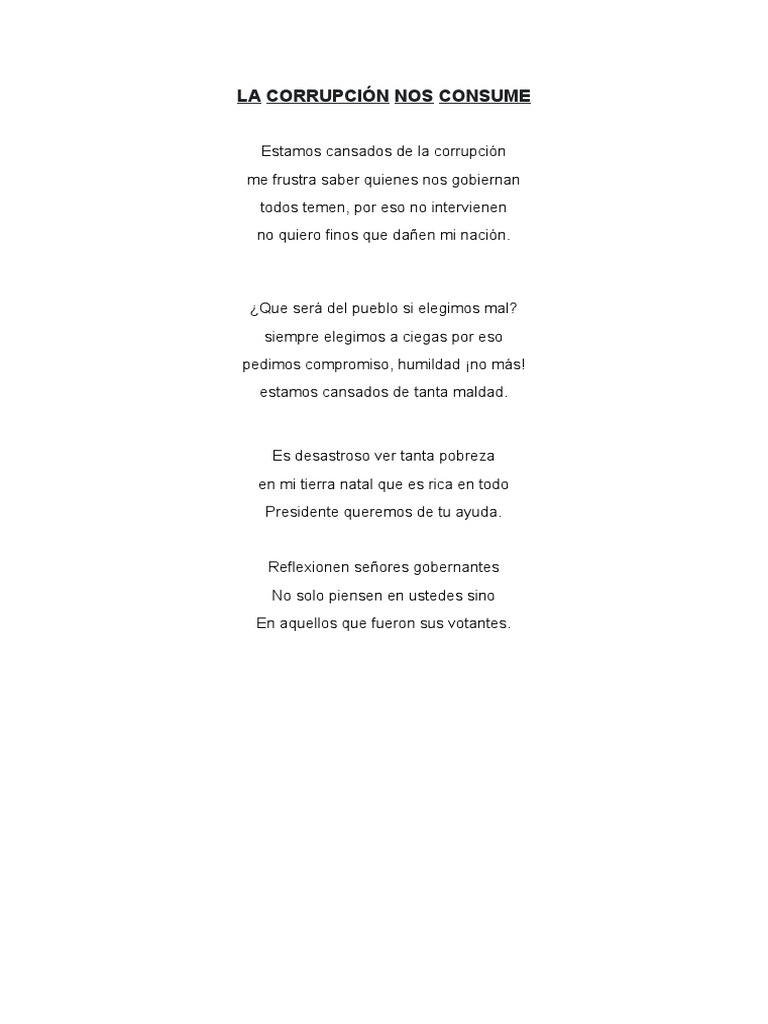 La Corrupción Nos Consume - Poema | PDF