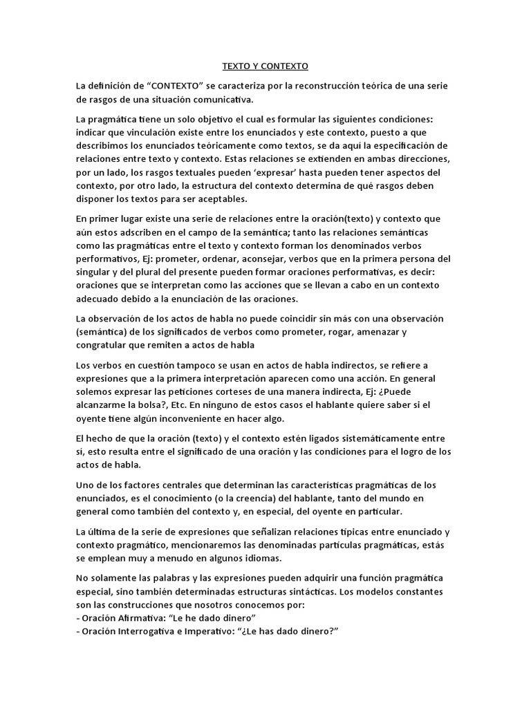 Texto y Contexto | PDF | Oración (Lingüística) | Lingüística