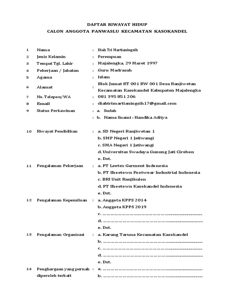 3.-DAFTAR-RIWAYAT-HIDUP - Diah | PDF