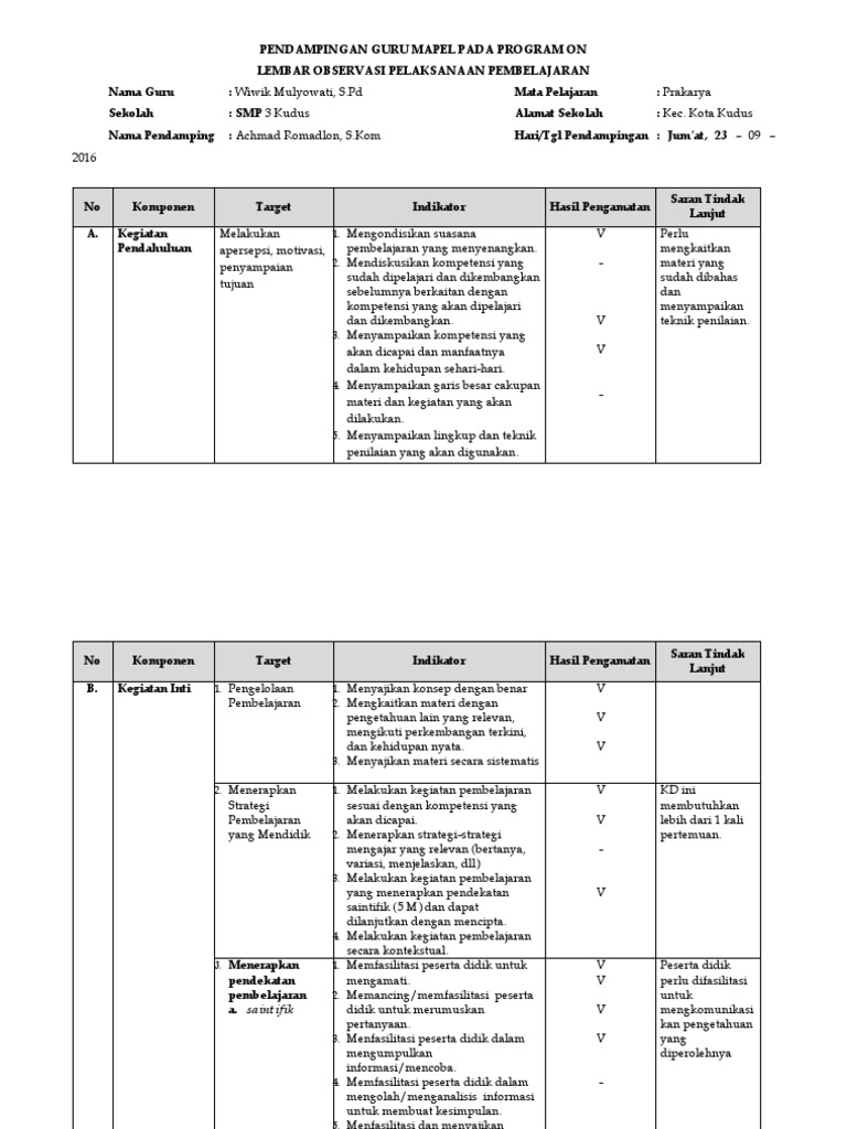 Lembar Observasi SMP3 | PDF