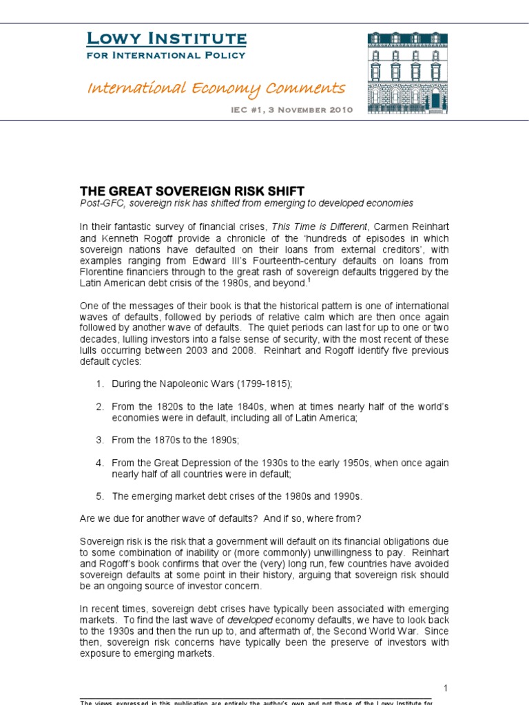 The Great Sovereign Risk Shift, Mark Thirlwell | PDF | International ...