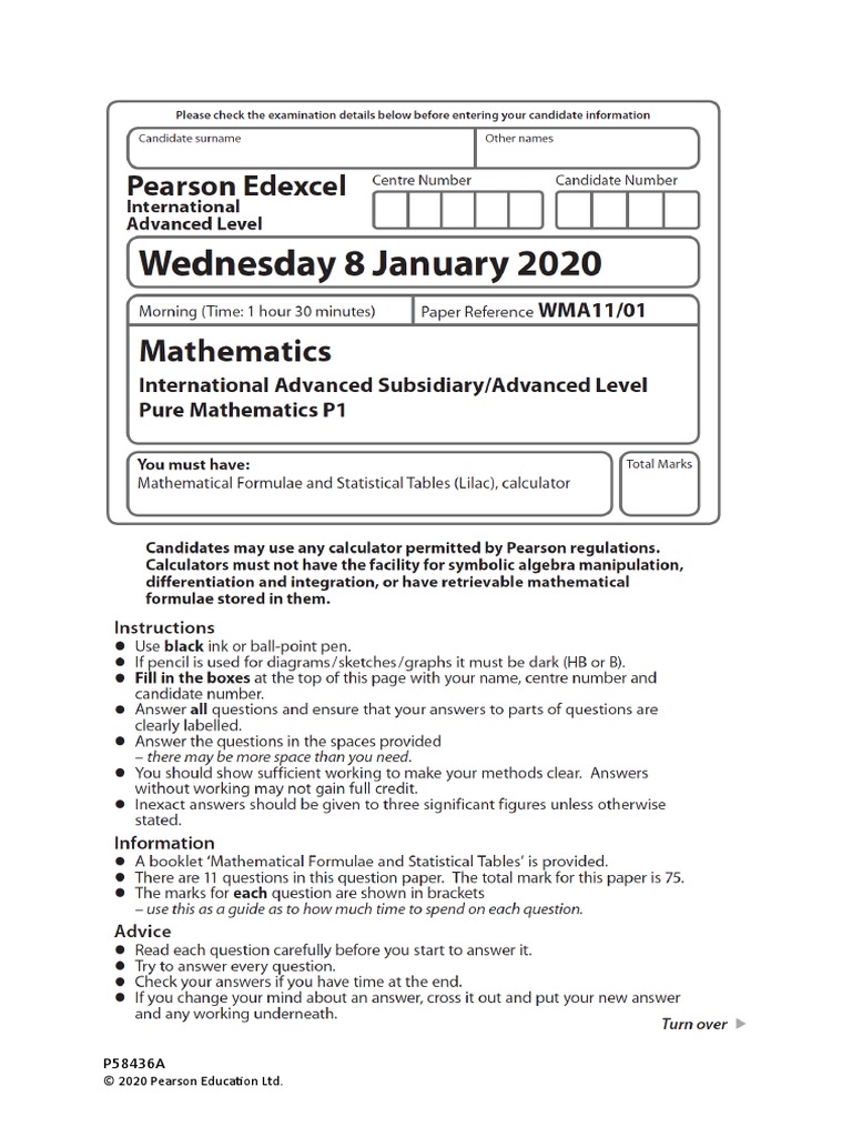 01a Pure Mathematics 1 - January 2020 (Word) | PDF | Equations | Area