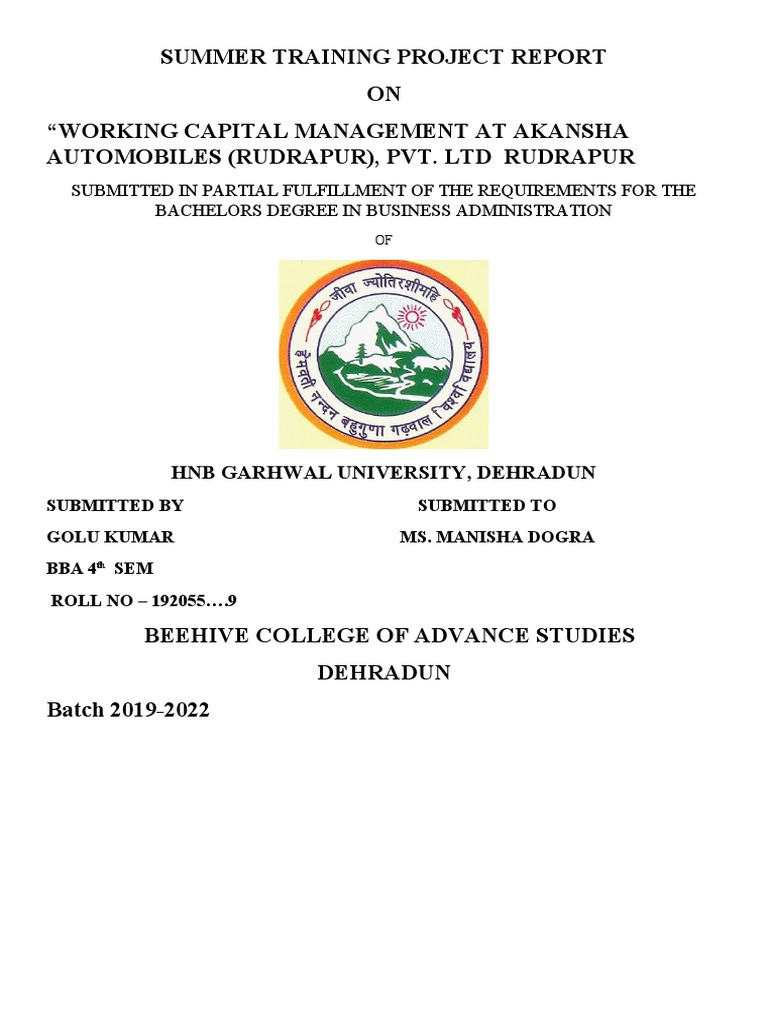 Bba Project Inyternship | PDF | Working Capital | Equity (Finance)