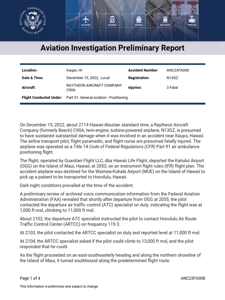 NTSB Preliminary Report - Hawaii Life Flight | PDF | Air Traffic ...
