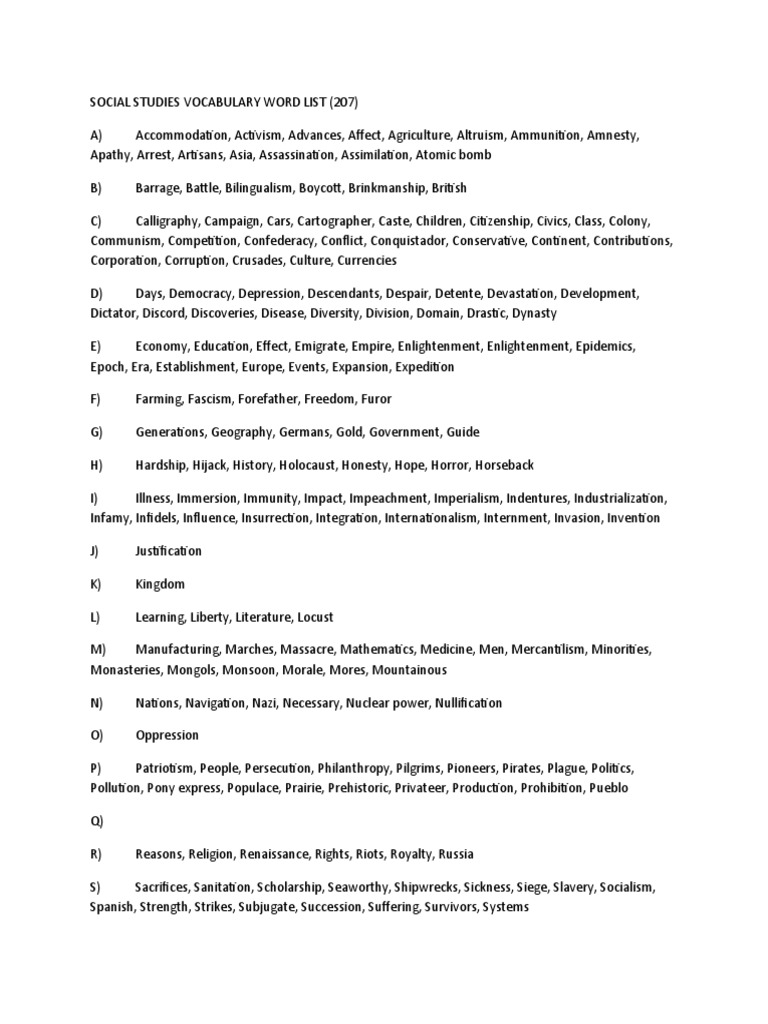Social Studies Words | PDF