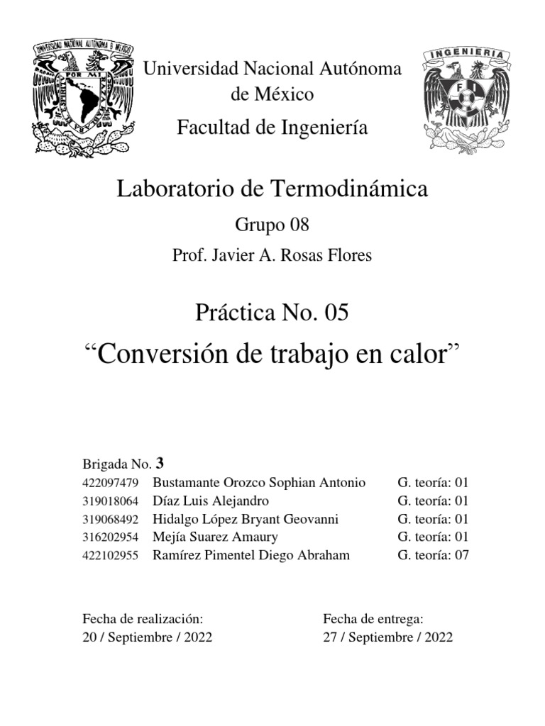 Practica#5 Lab de Termodinamica | PDF | Calor | Temperatura