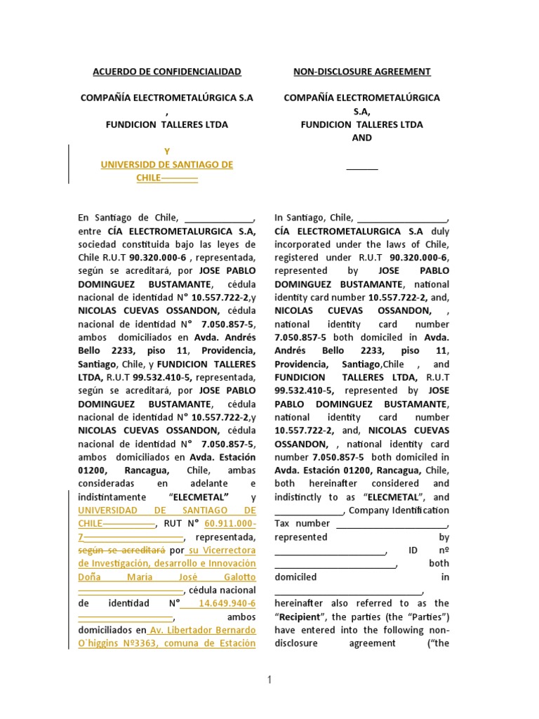 10 NDA - Formato Con Secretos Bilingual ME - FTL | PDF | Derecho ...
