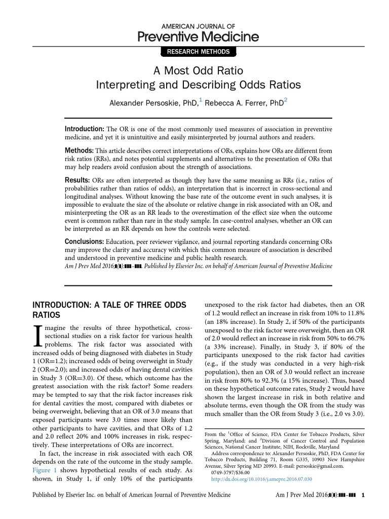 A Most Odd Ratio - Interpreting and Describing Odds Ratios | PDF ...