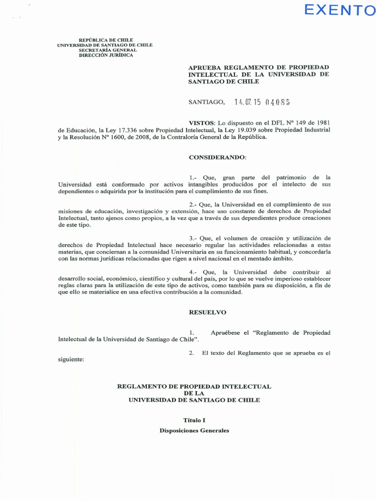 Res 4085 14.07.2015 Aprueba Reglamento Prop. Intelectual de La USACH | PDF | Propiedad ...