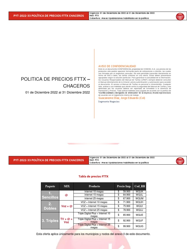 PYT 2022 33 Politica de Precios Oferta Chaceros FTTX Diciembre 2022 ...
