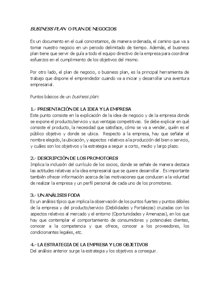 Guia Business Plan o Plan de Negocios | PDF | Marketing | Business