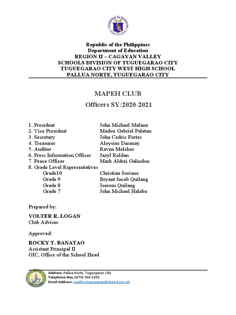 MAPEH Club Officers | PDF