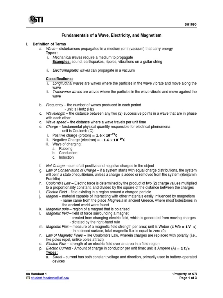 08 Handout 1 | PDF | Waves | Electric Charge
