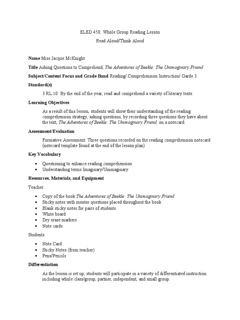 Whole Group Reading Lesson - Rata | PDF | Reading Comprehension ...