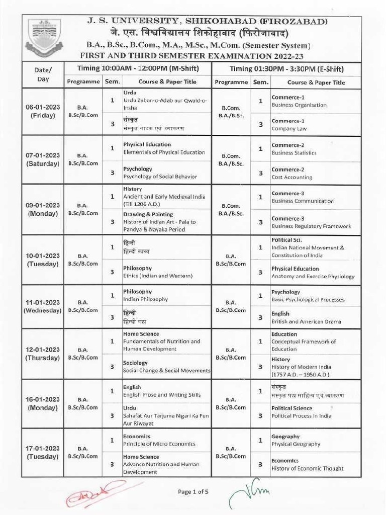 Regular Course Schedule 22-23 | PDF
