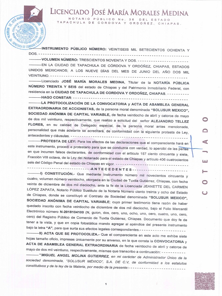 Acta Constitutiva Cambio de Socios | PDF