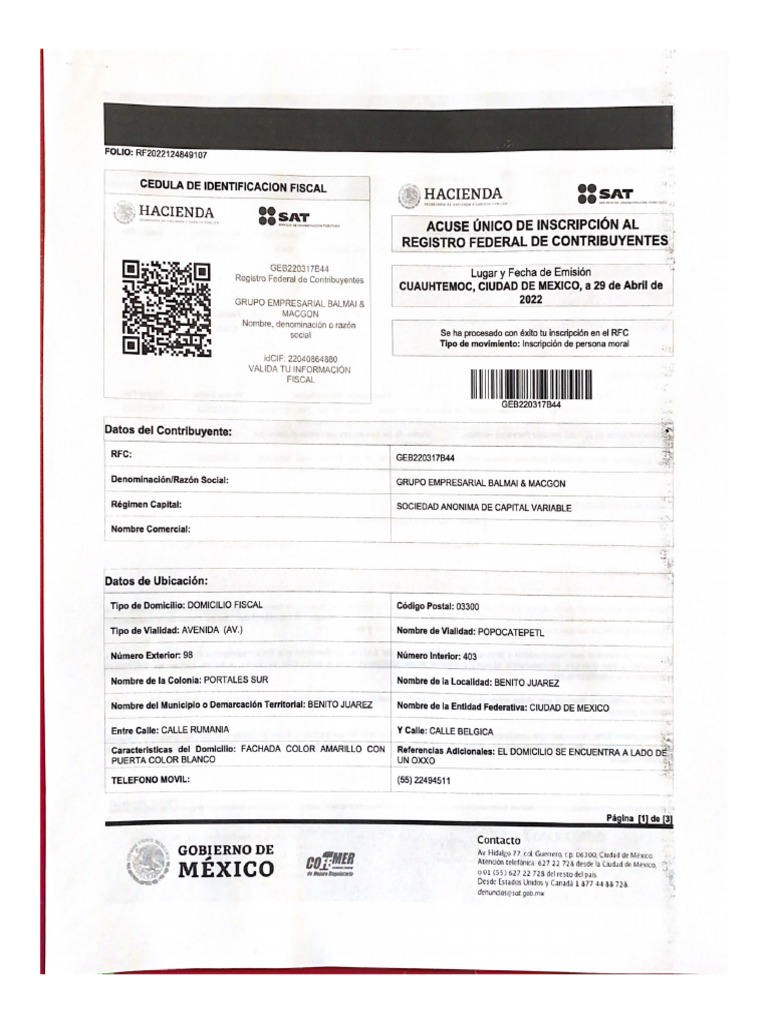 Cedula de Identificacion Fiscal | PDF