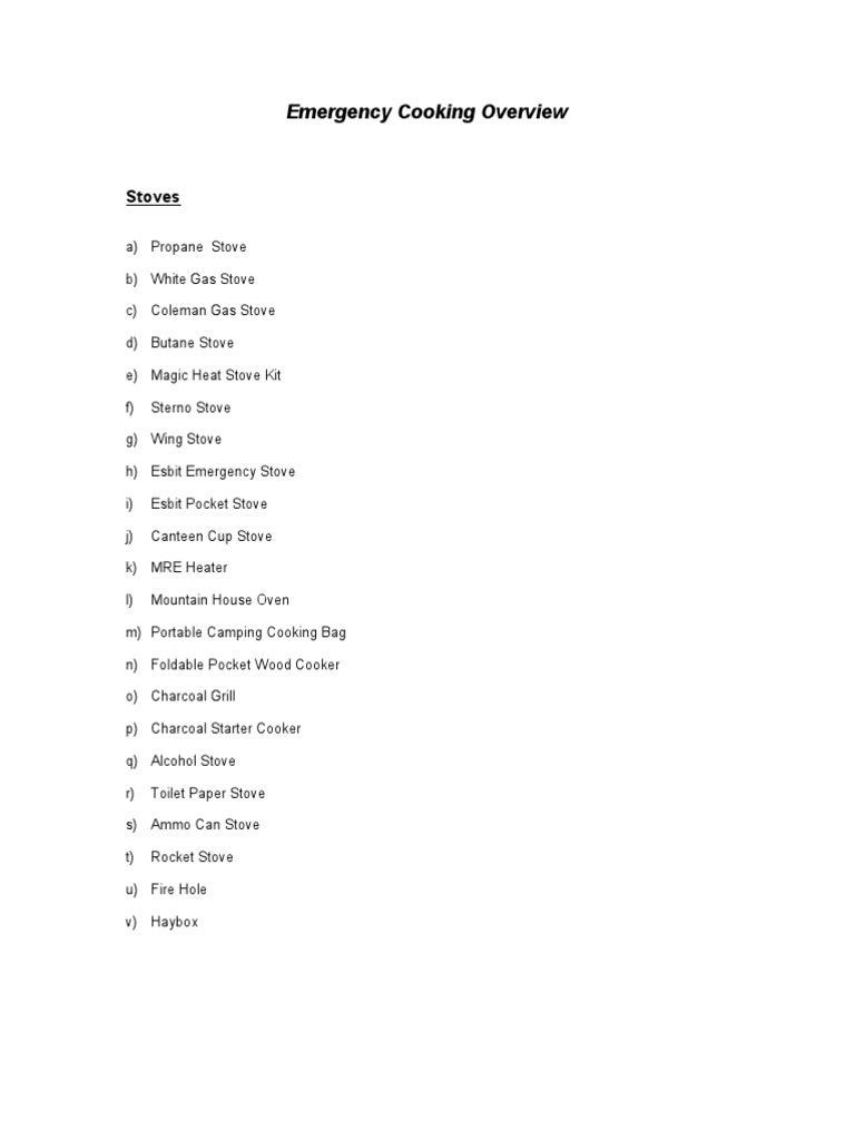 Emergency Cooking Overview | PDF | Cookware And Bakeware | Kitchen Stove