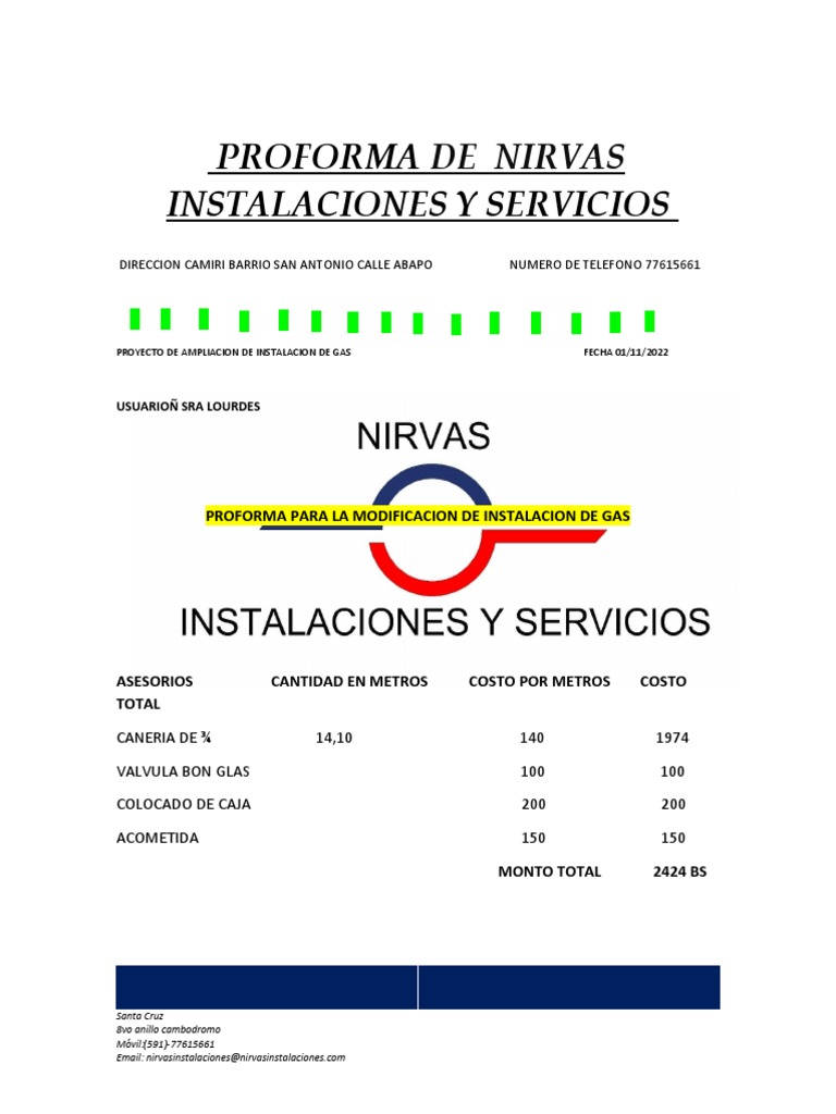 Instalación gas ampliación proforma | PDF
