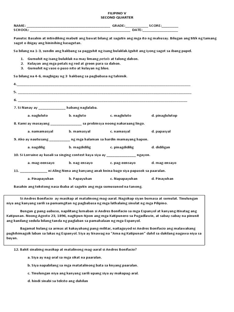 PT - Filipino 5 - Q2-1 | PDF