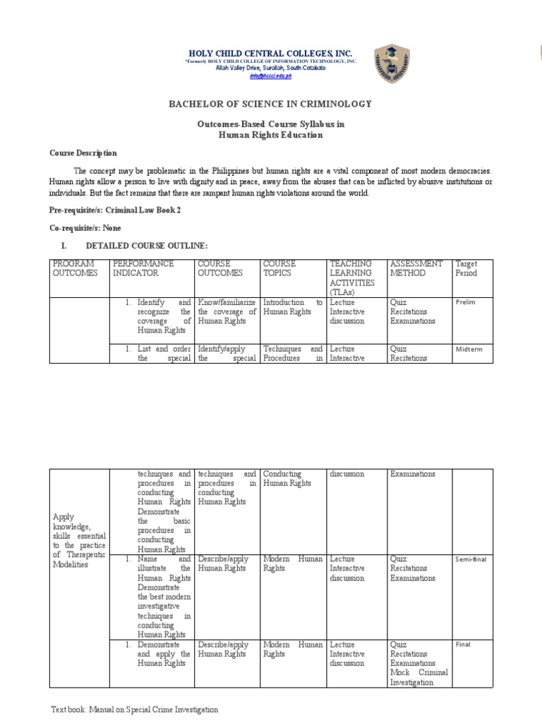 Bachelor of Science in Criminology Outcomes-Based Course Syllabus in ...
