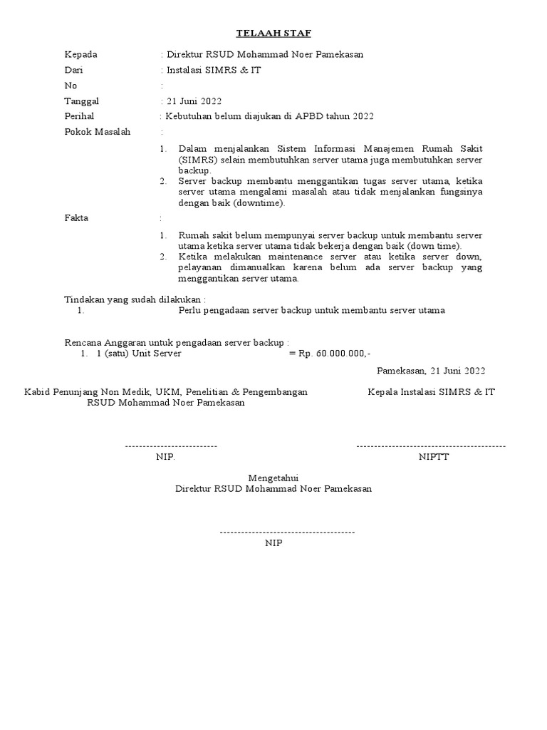 Telaah Staff Backup Server | PDF