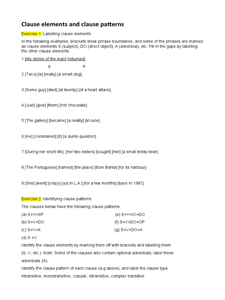 Clause Elements and Clause Patterns | PDF | Verb | Linguistics