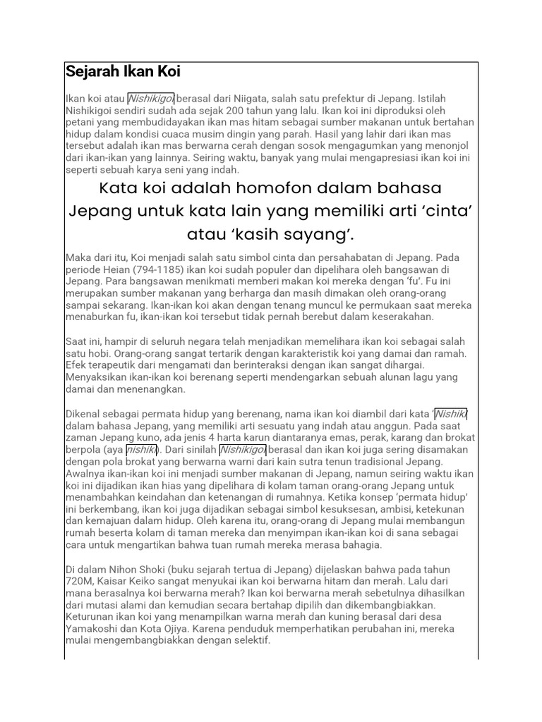 Sejarah dan Simbolisme Ikan Koi | PDF | Ilmu Sosial | Perjalanan