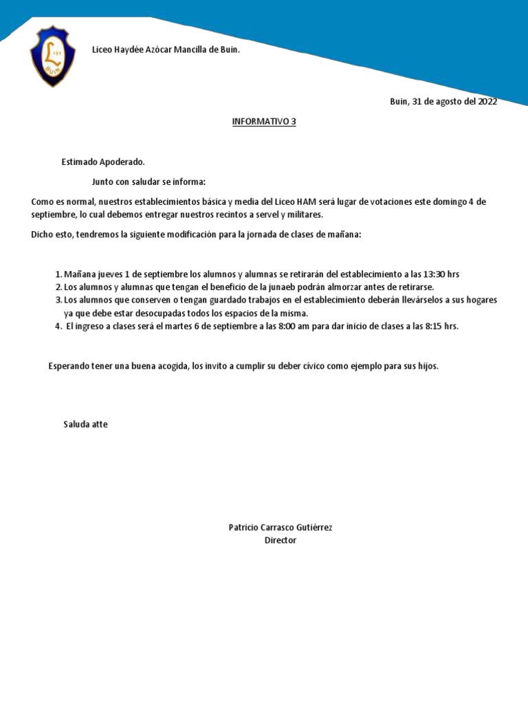 Comunicado Apoderados N°3 | PDF