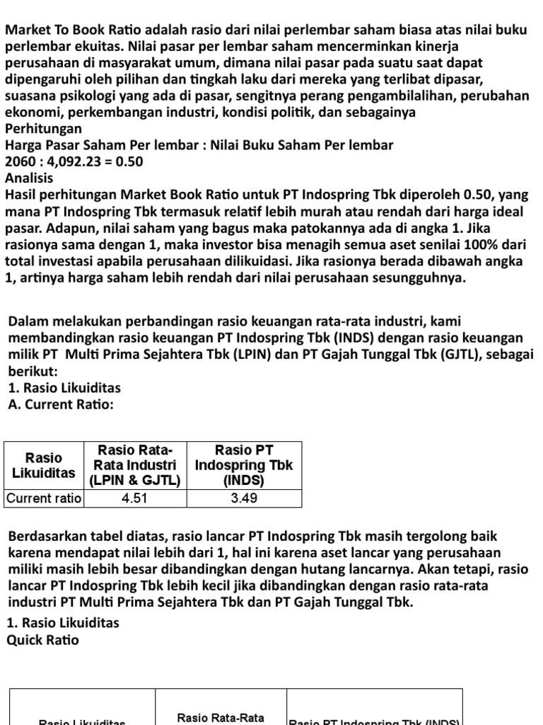 Market To Book Ratio Adalah Rasio Dari Nilai | PDF | Pengelolaan ...